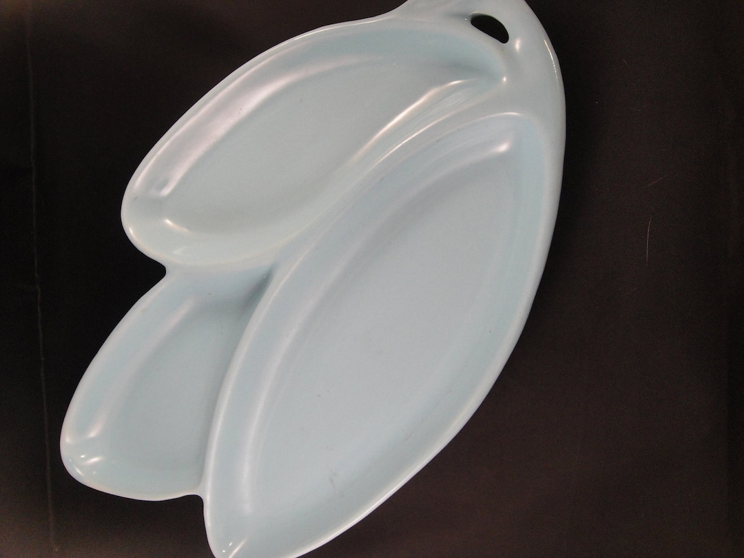 Leaf Shaped 3 Section Blue Dish Made in USA - California Pottery - Etsy
