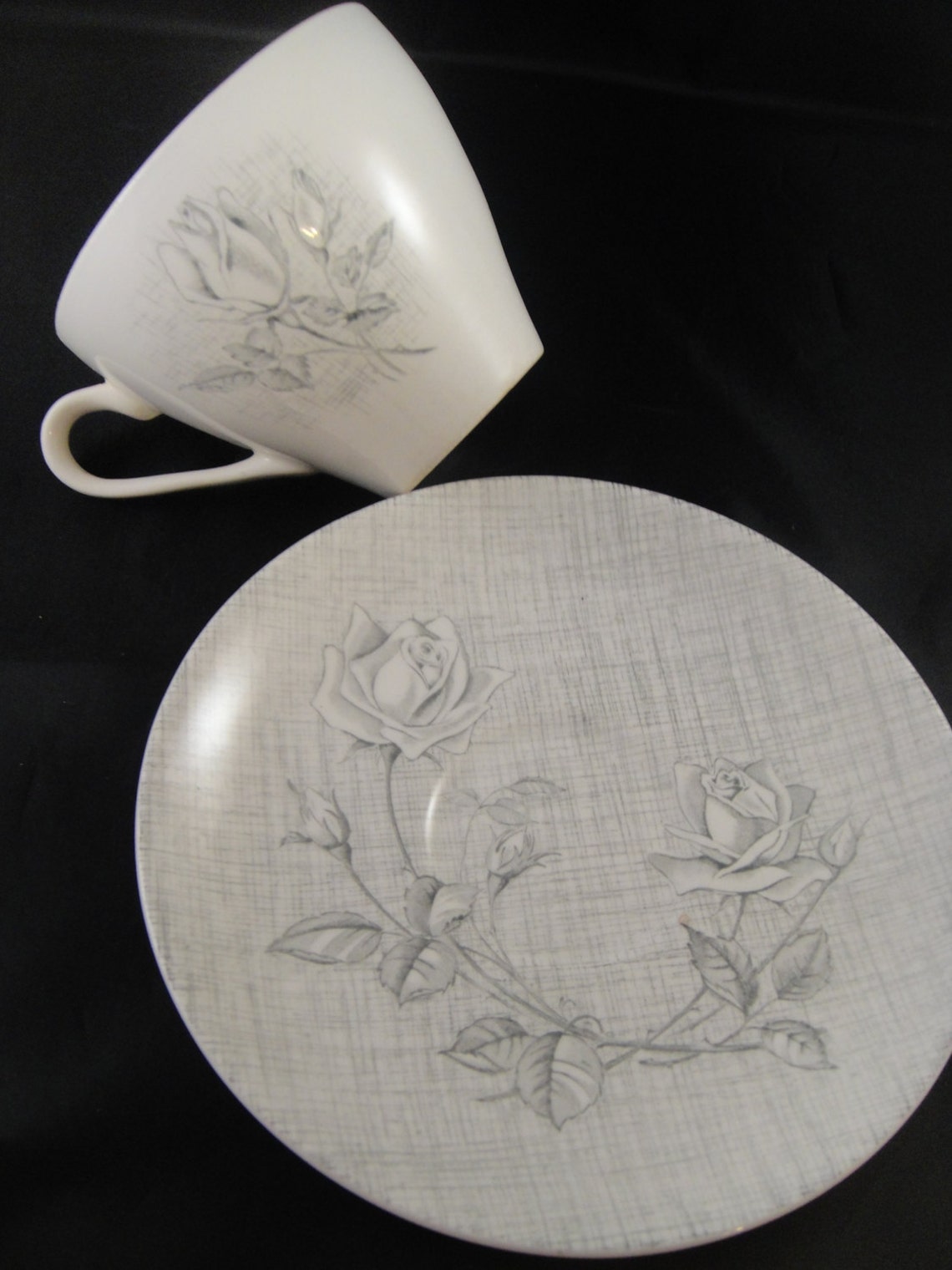 J & G Meakin Cup and Saucer: Sol Pattern Gray Roses, England - Etsy