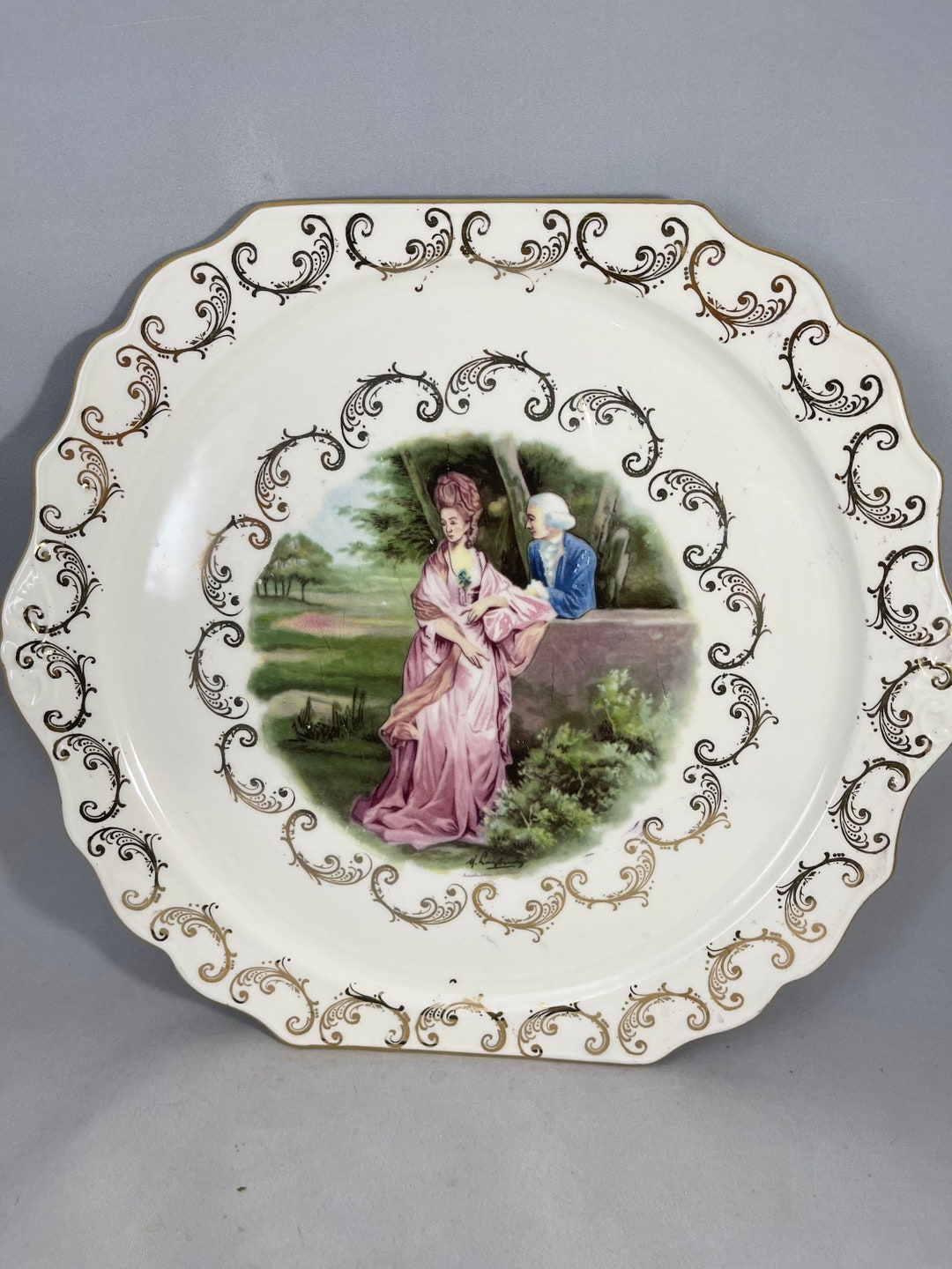 Courting Colonial Couple Hampton China 22K Gold Platter - Etsy