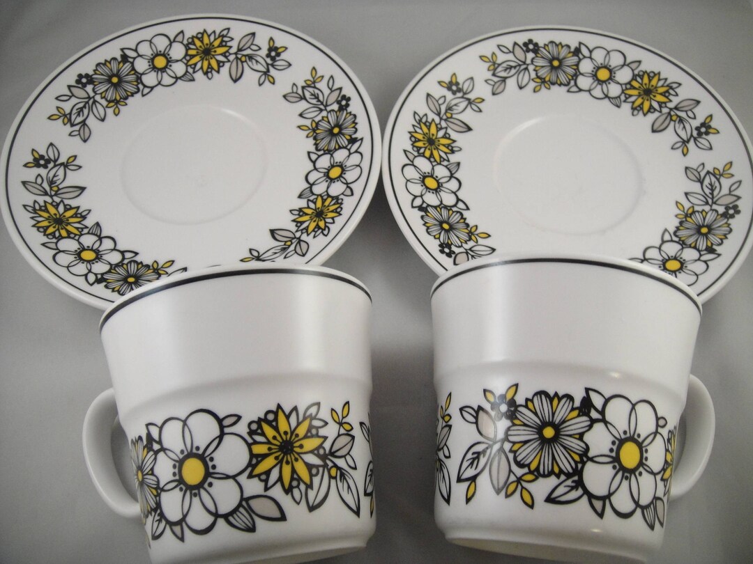 Tressa Pattern Noritake Progression Black White Yellow Daisy Cups and ...