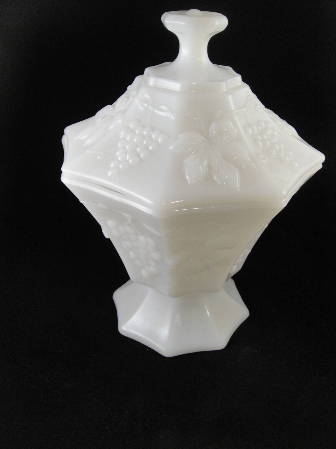 Milk Glass Footed Covered Compote Grape Vine Pattern | Etsy