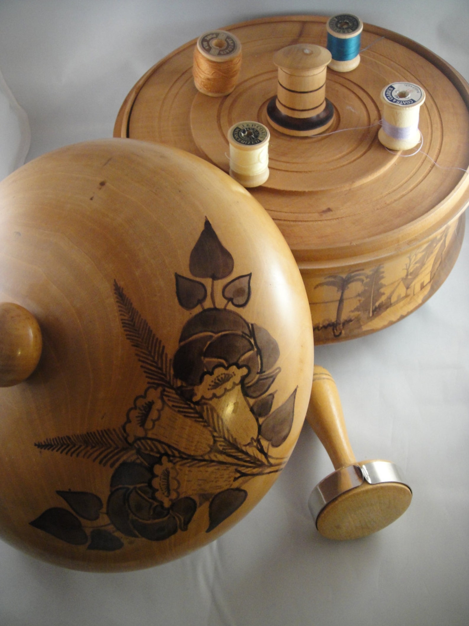 Wooden Decorative Round Sewing Box With Sewing Supplies - Etsy