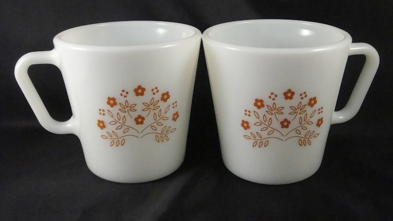 Pyrex/corning Milk Glass Mugs Brown Floral Design - Etsy