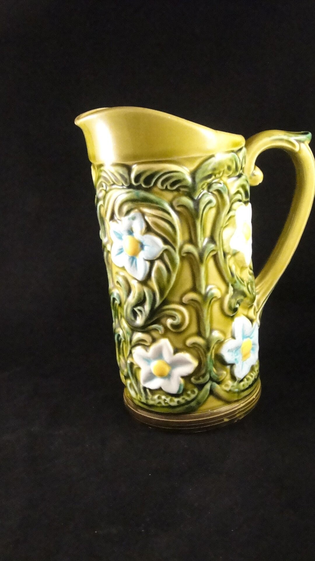 Geo Lefton Ceramic Pitcher 6452 Green Flower and Vine Design 1970 - Etsy