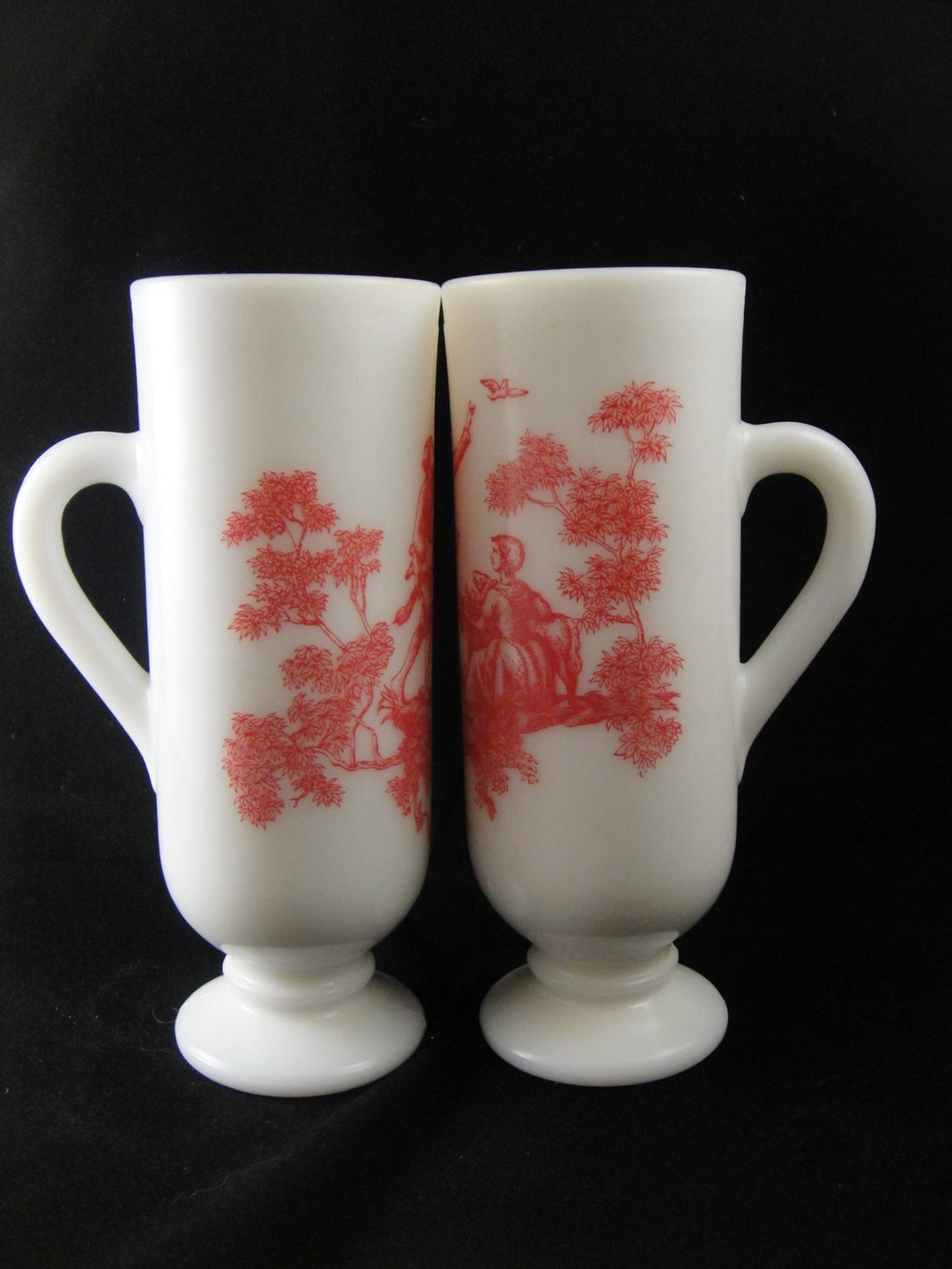 Avon Demi Cups Pair Milk Glass Red and White - Etsy