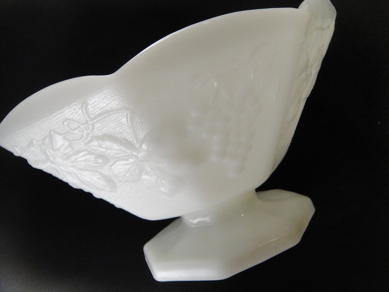 Milk Glass Footed Bowl or Compote Grape Leaf Pattern Octagon | Etsy