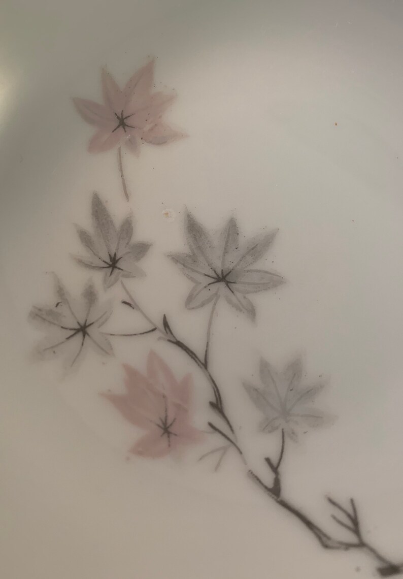Mitake China From Japan Cup and Saucer and Berry Bowl Pink Gray Leaf ...