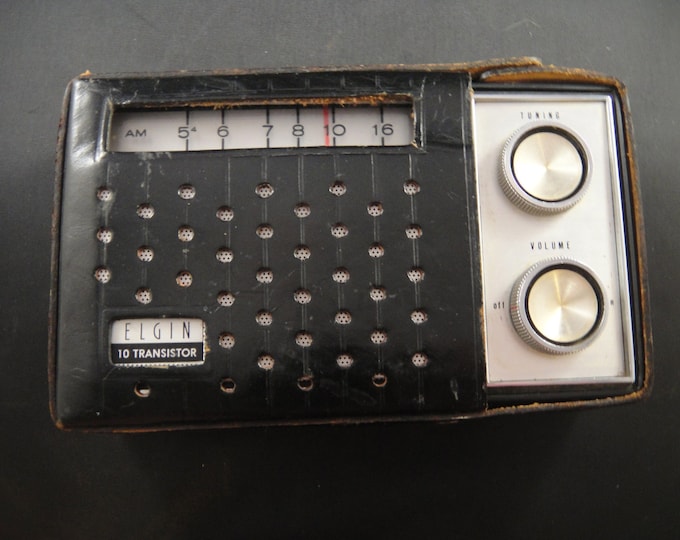 Elgin AM Portable 10 Transistor Radio With Black Leather Case Model R ...
