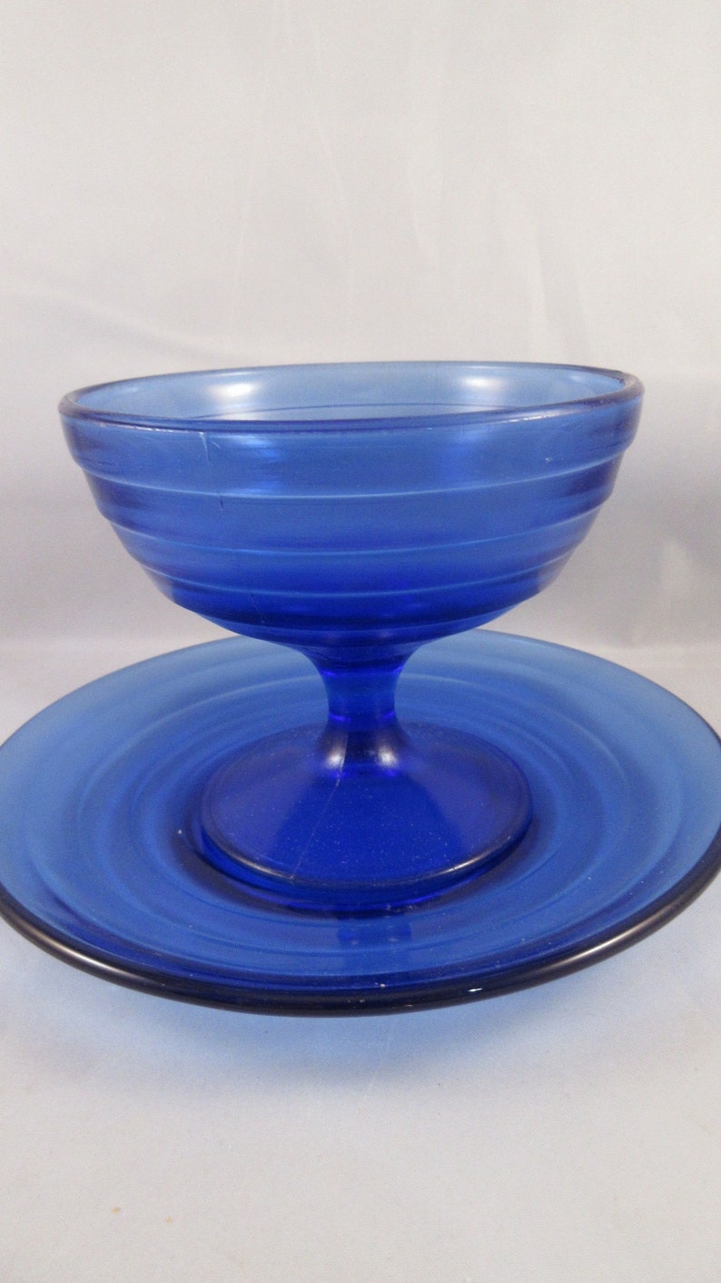 Cobalt Blue Moderntone Depression Glass Sherbet and Saucer - Etsy