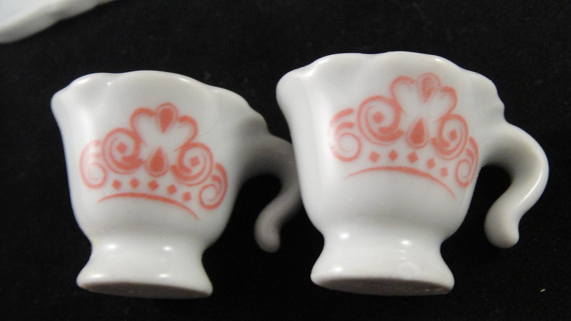 Tea Set Partial Miniature Doll Size Pieces White and Pink - Etsy