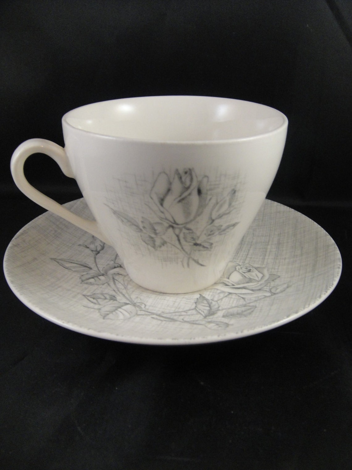 J & G Meakin Cup and Saucer: Sol Pattern Gray Roses, England - Etsy