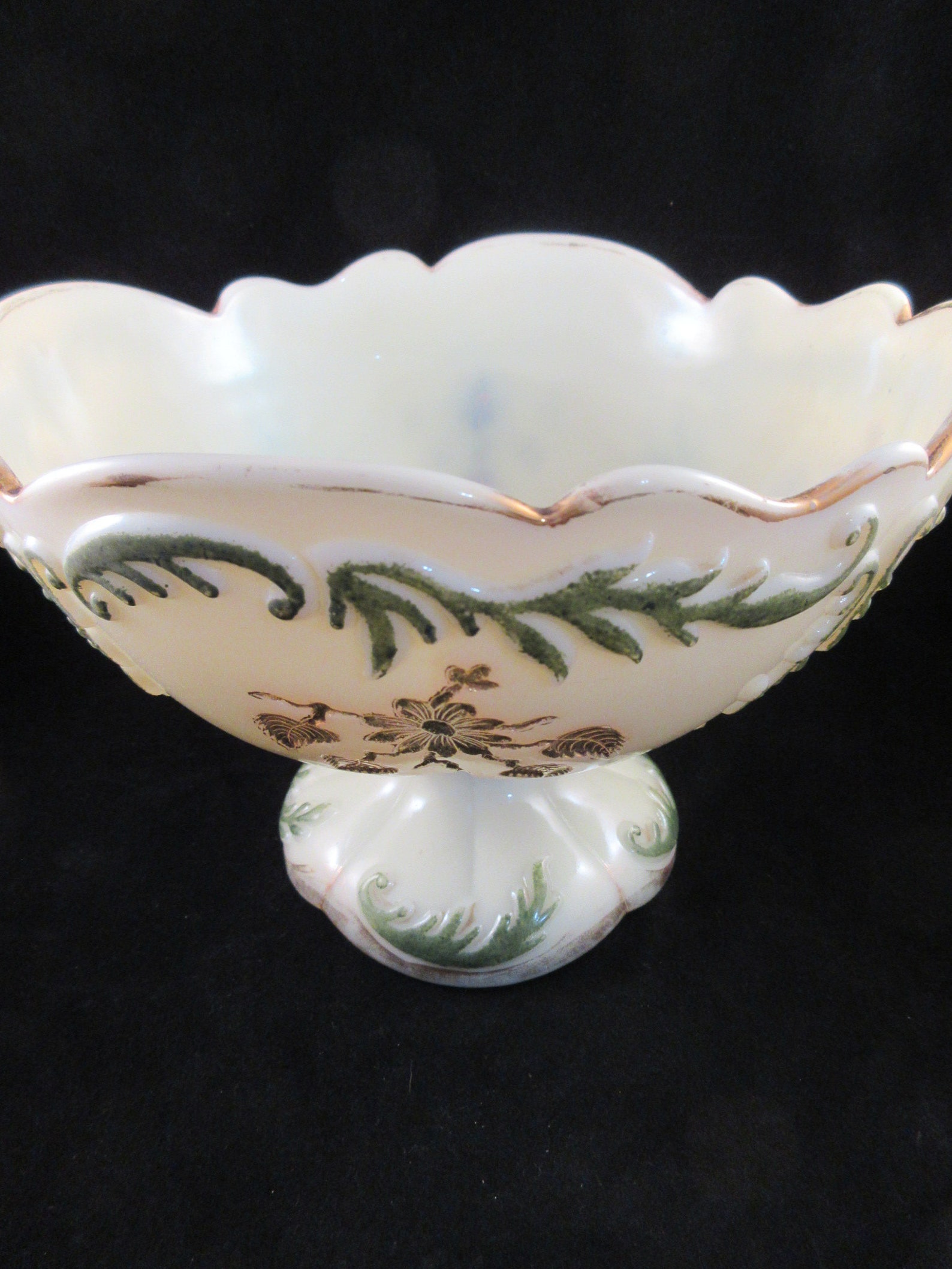 Northwood Intaglio Pattern Custard Glass Green Gold Floral - Etsy