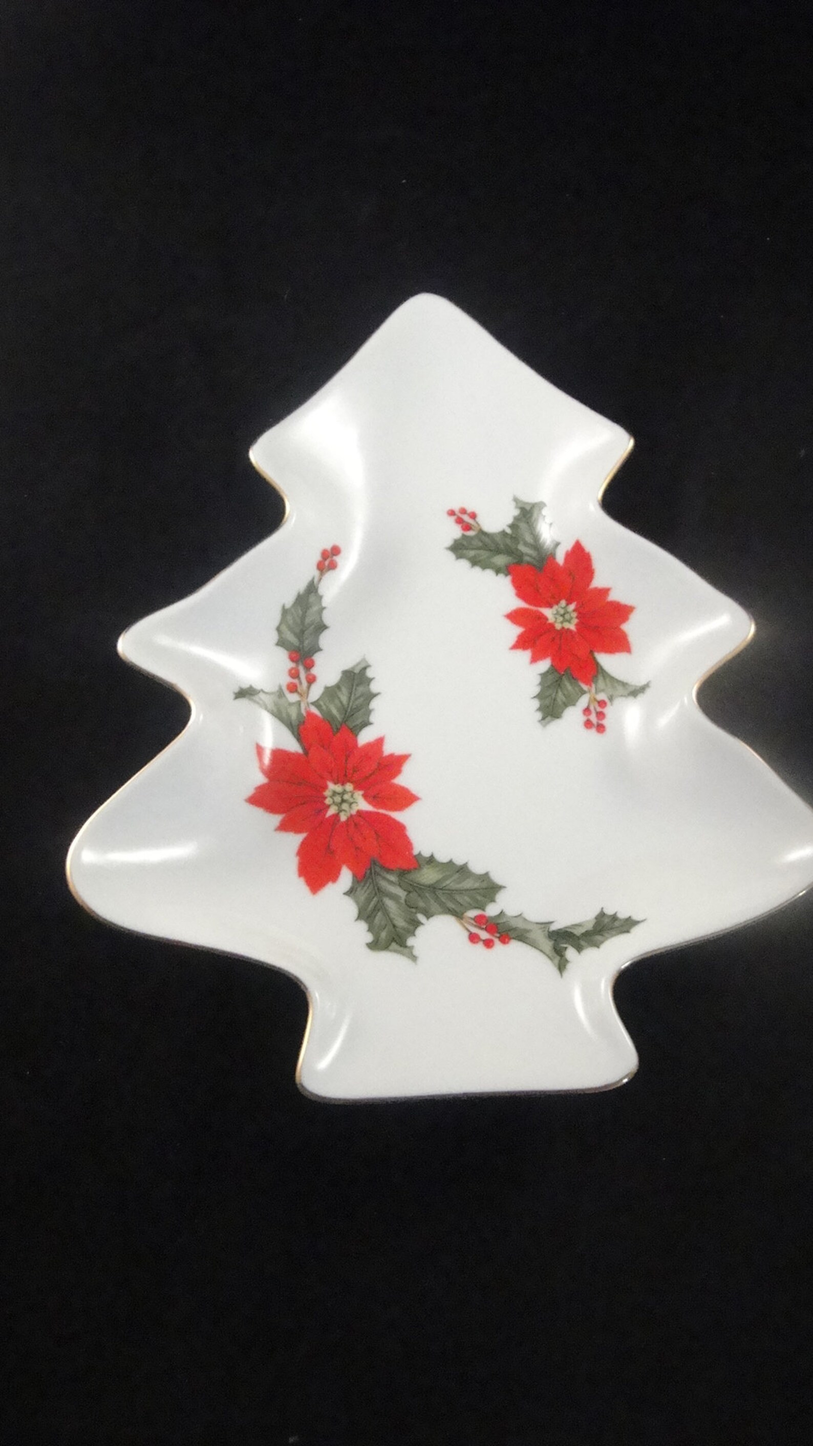 Lefton Christmas Tree Shaped Dish Poinsettia Design - Etsy
