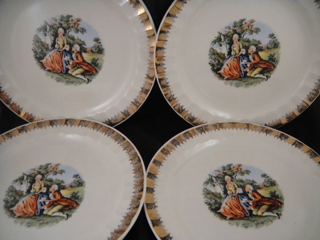 Vintage Colonial Couple Dessert Plates - Set of 4 Gold Trimmed China - Etsy