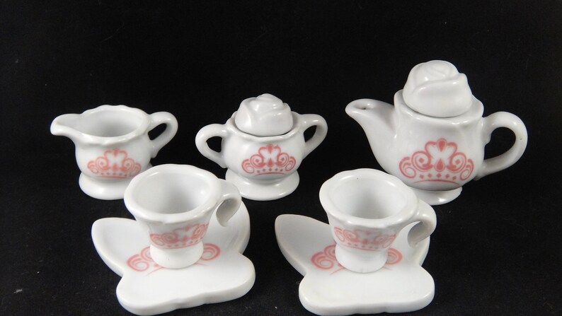 Tea Set Partial Miniature Doll Size Pieces White and Pink - Etsy