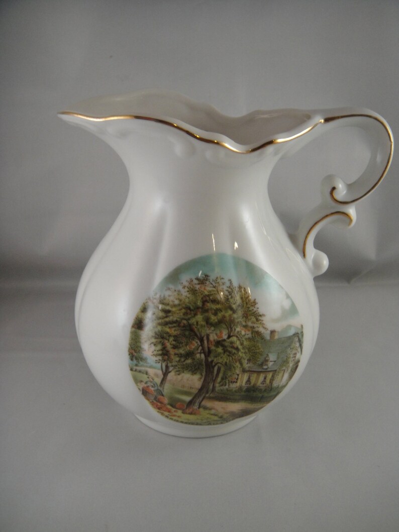 Royal Crown Small China Pitcher Currier & Ives Autum 44/756 | Etsy