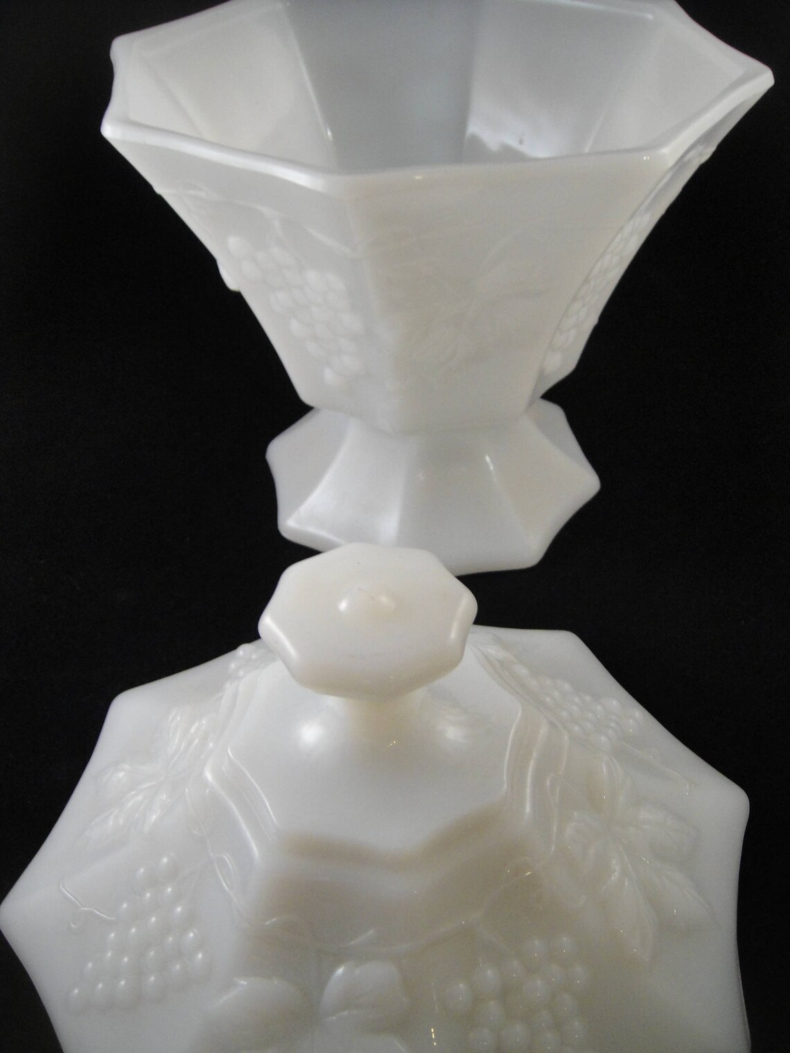 Milk Glass Footed Covered Compote Grape Vine Pattern | Etsy