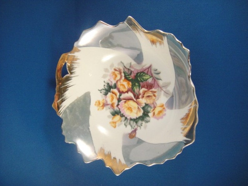 Rose Design Metallic Trim One Handled Bowl Vintage - Etsy