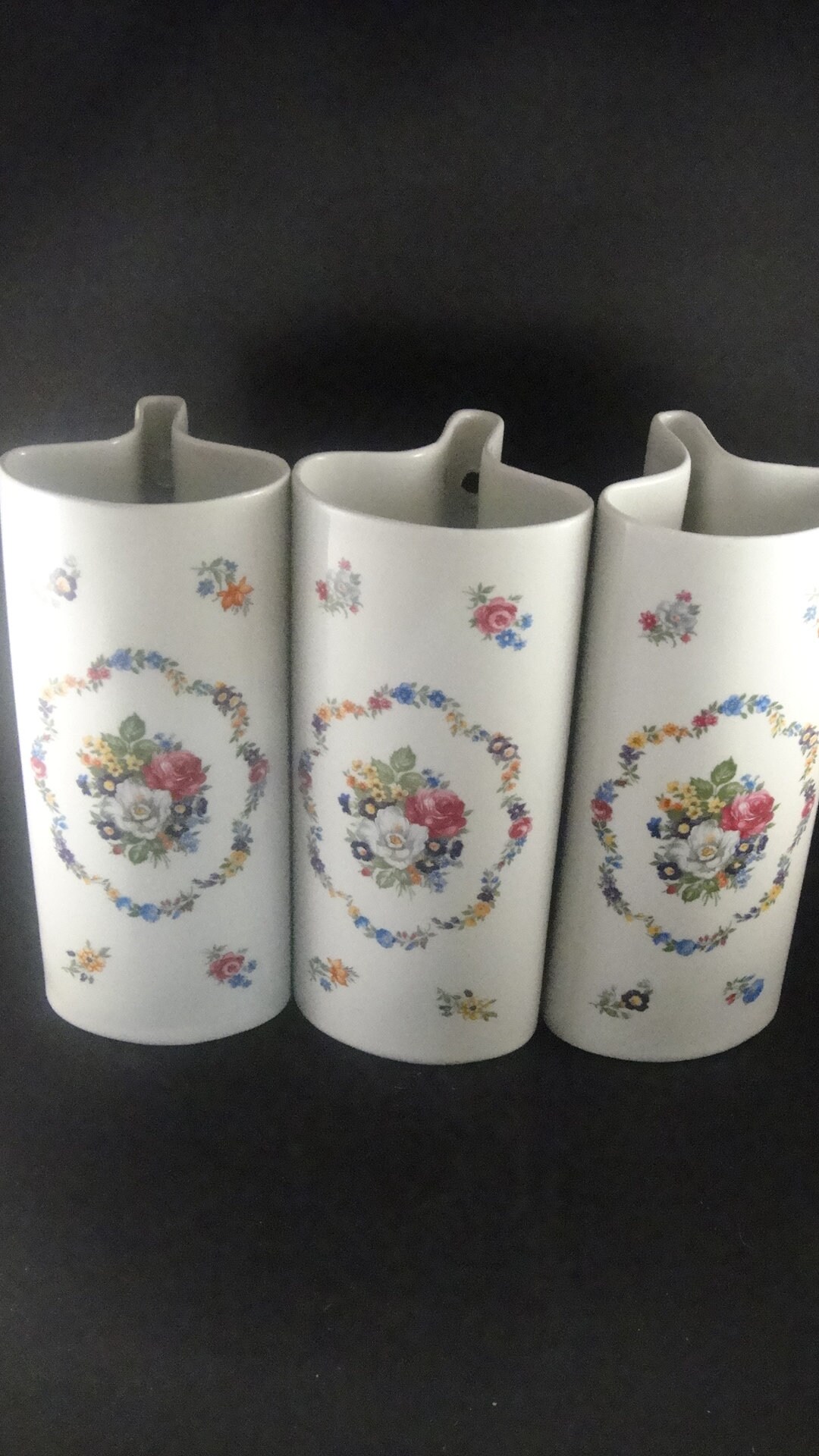 Vase Set of Three White China Floral Design JK Bavaria - Etsy