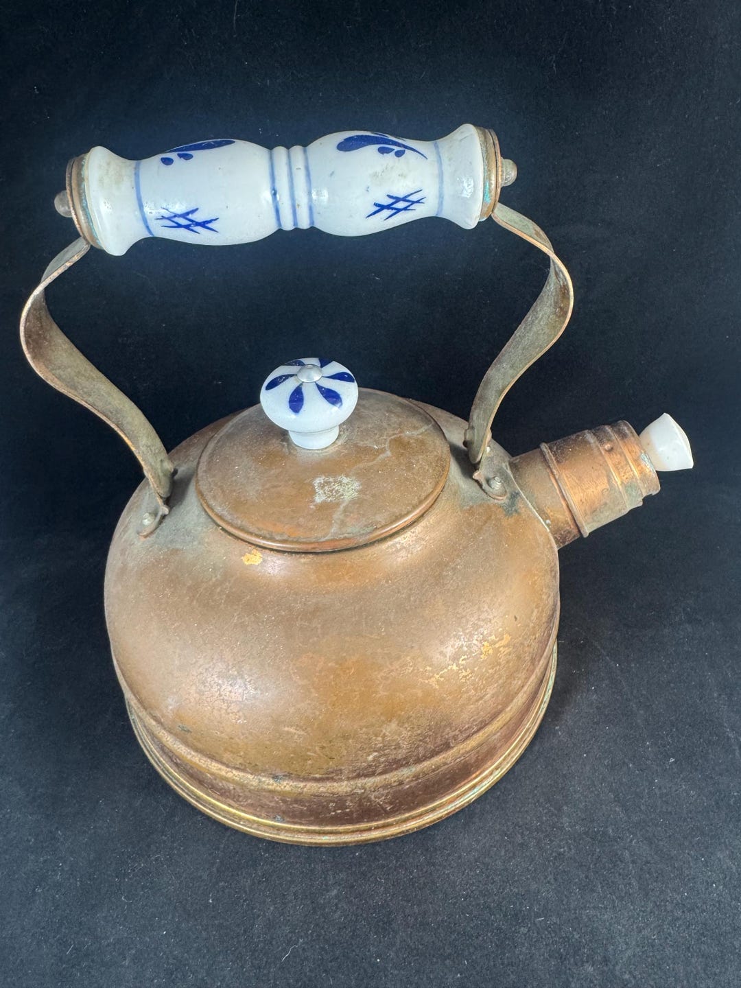 Copper Tea Kettle White Blue Ceramic Handle and Finial - Etsy