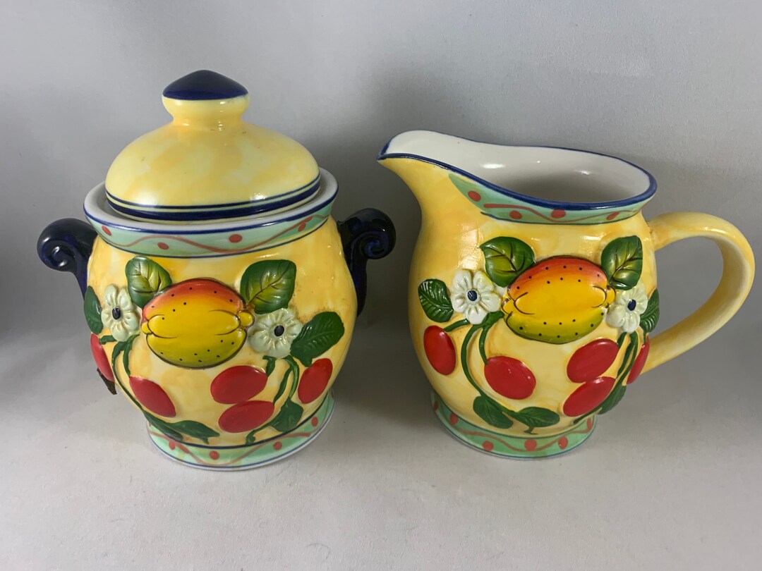 Huge Sugar Creamer Set Panware Home Essentials Lemon and Cherry Fruit ...