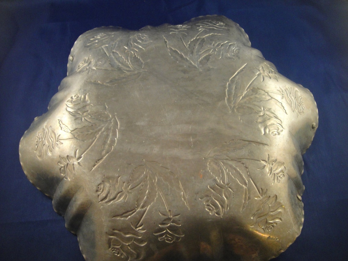 Aluminum Bowl With Handles Rose Design Ruffled Scalloped | Etsy