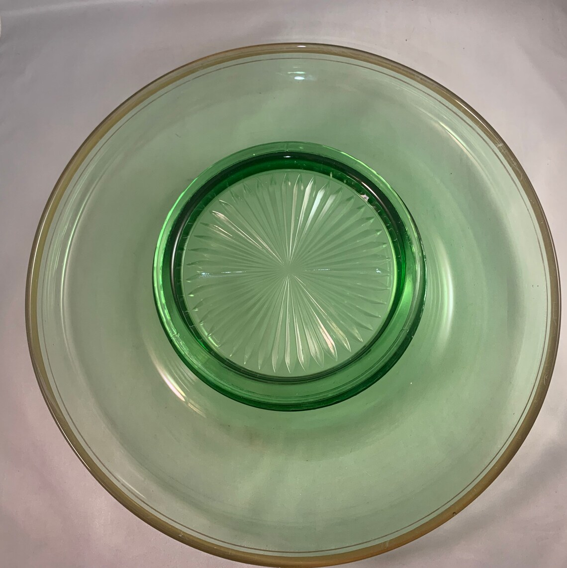 Green Depression Glass Era Bowl Gold Trim - Etsy
