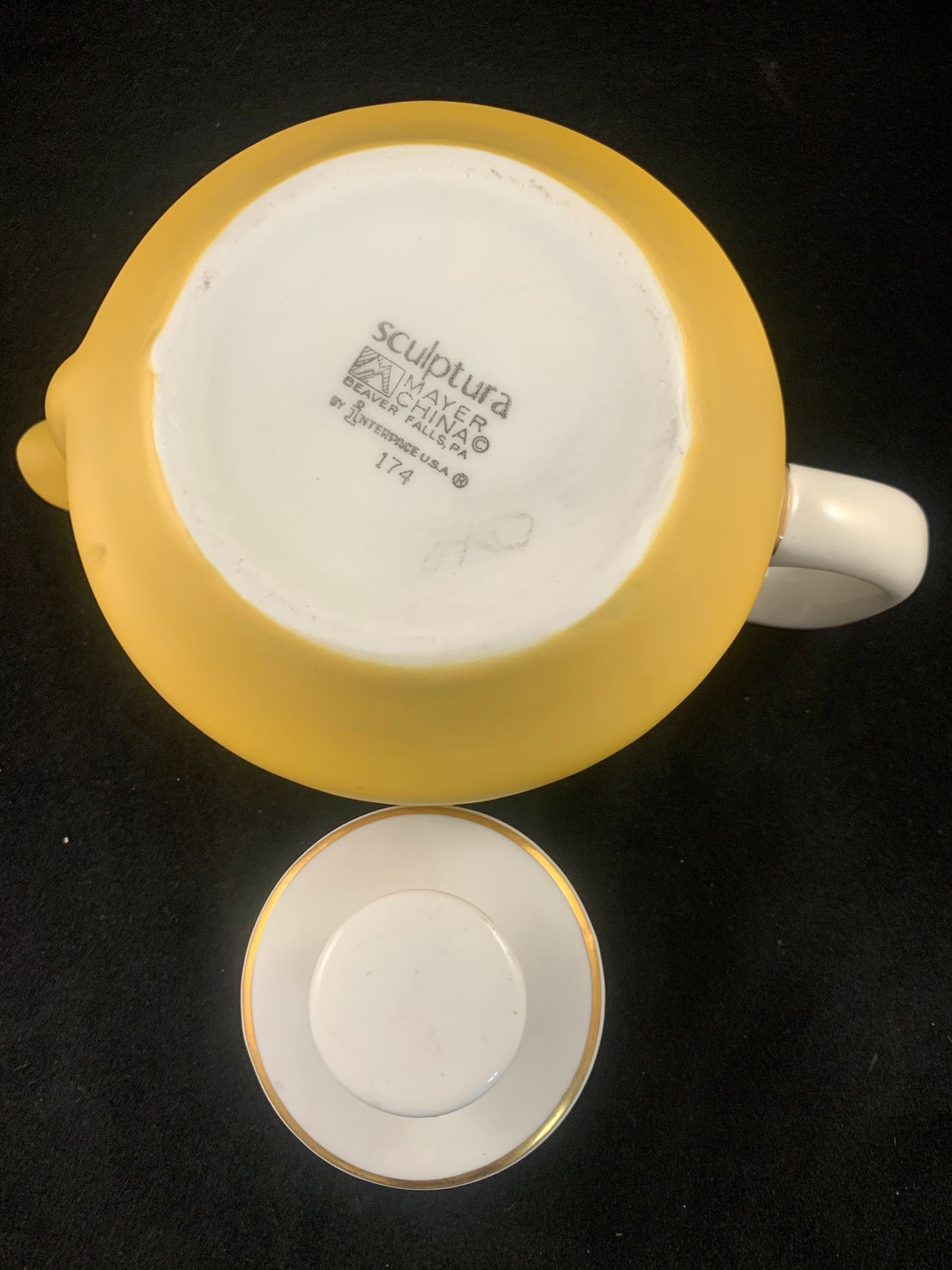 Mayer China Sculptura Pattern White and Mustard Colored Mini Teapot ...