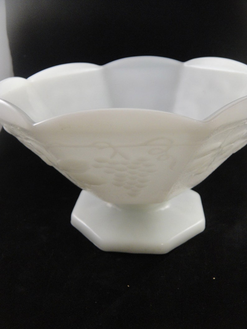 Milk Glass Footed Bowl or Compote Grape Leaf Pattern Octagon | Etsy