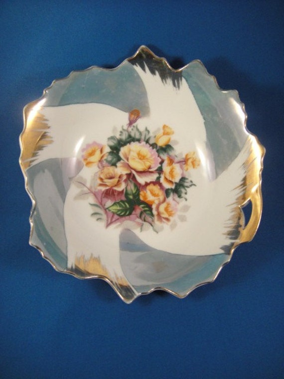 Rose Design Metallic Trim One Handled Bowl Vintage - Etsy