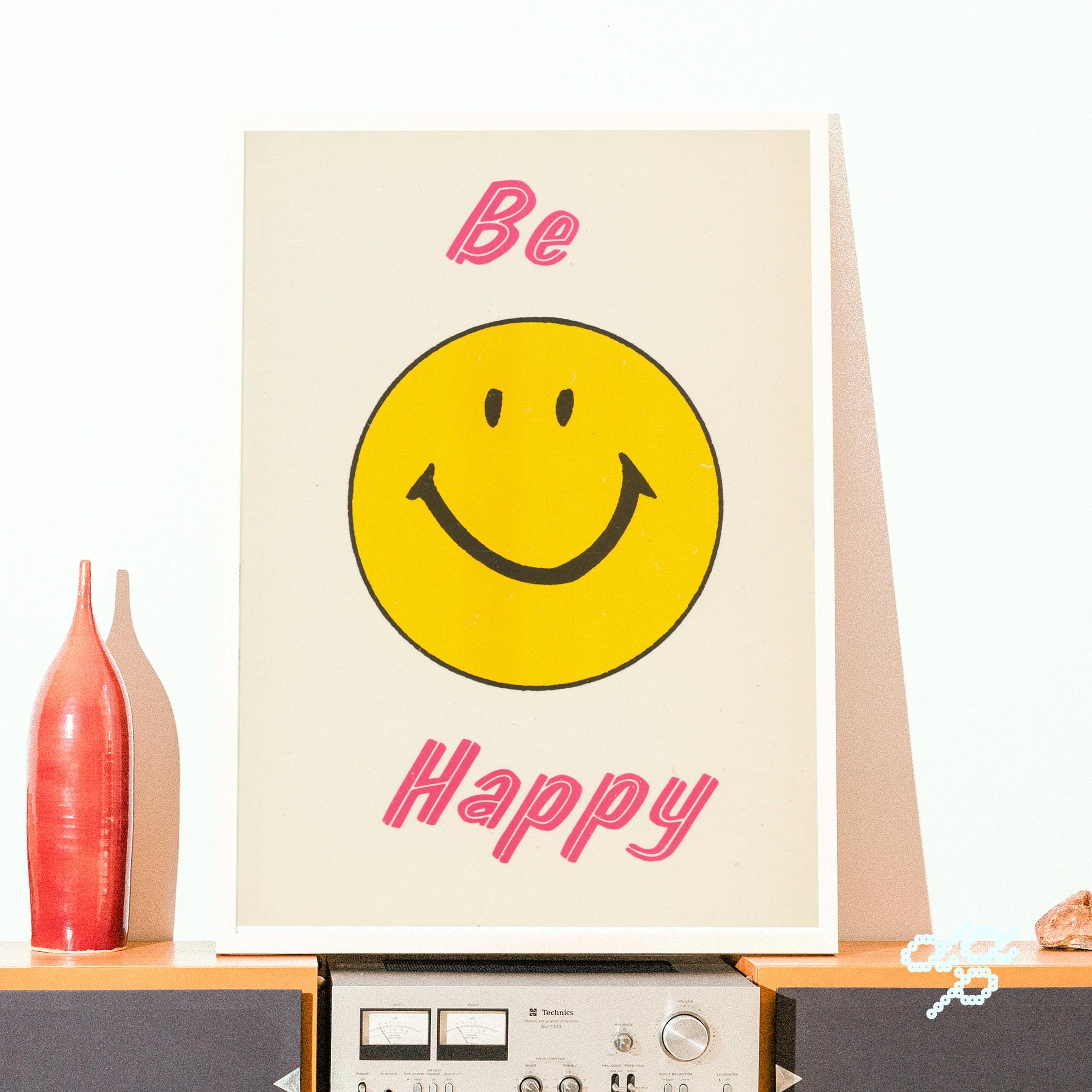 Be Happy Smiley Face Print: Retro 90s Nostalgia (digital Download) - Etsy