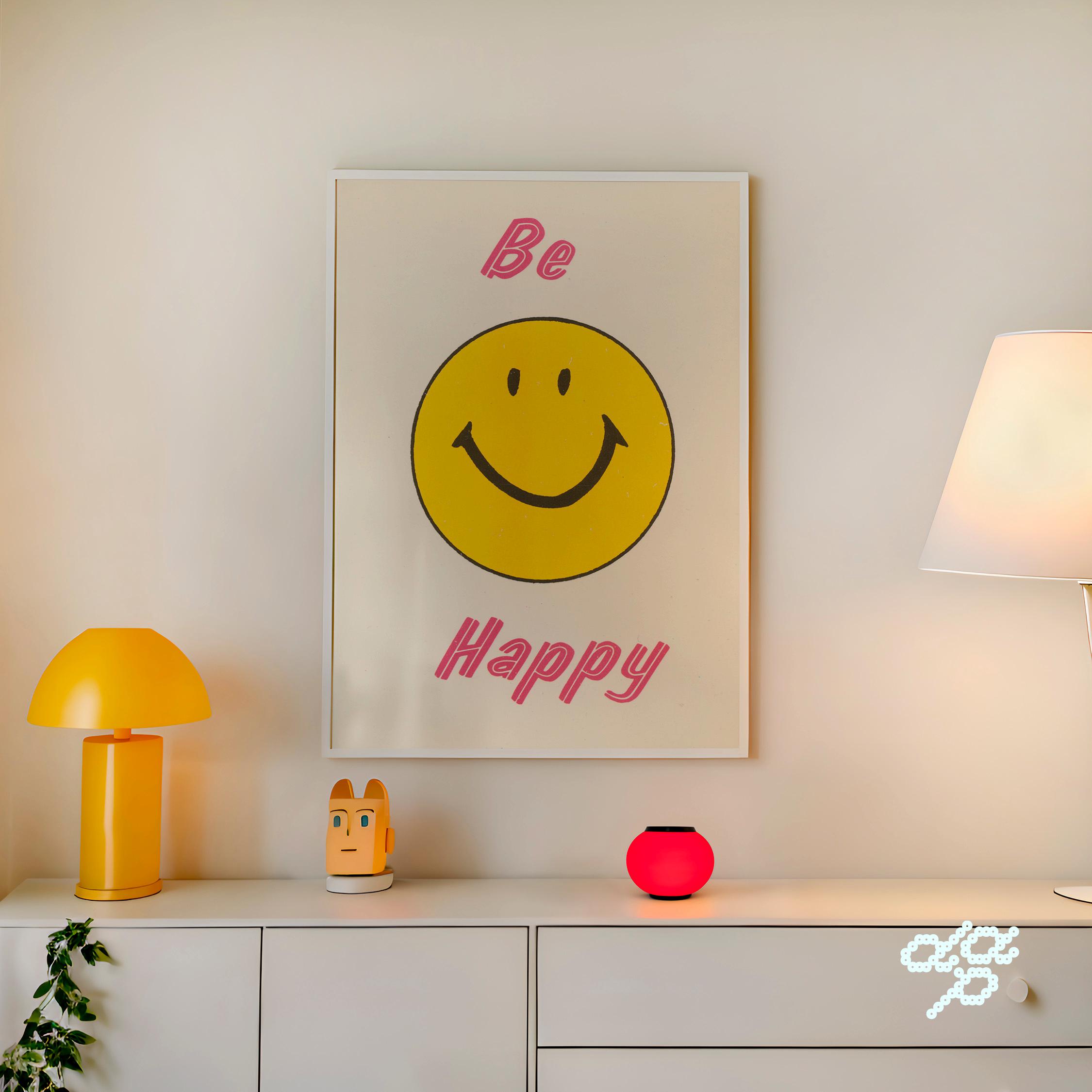 Be Happy Smiley Face Print: Retro 90s Nostalgia (digital Download) - Etsy