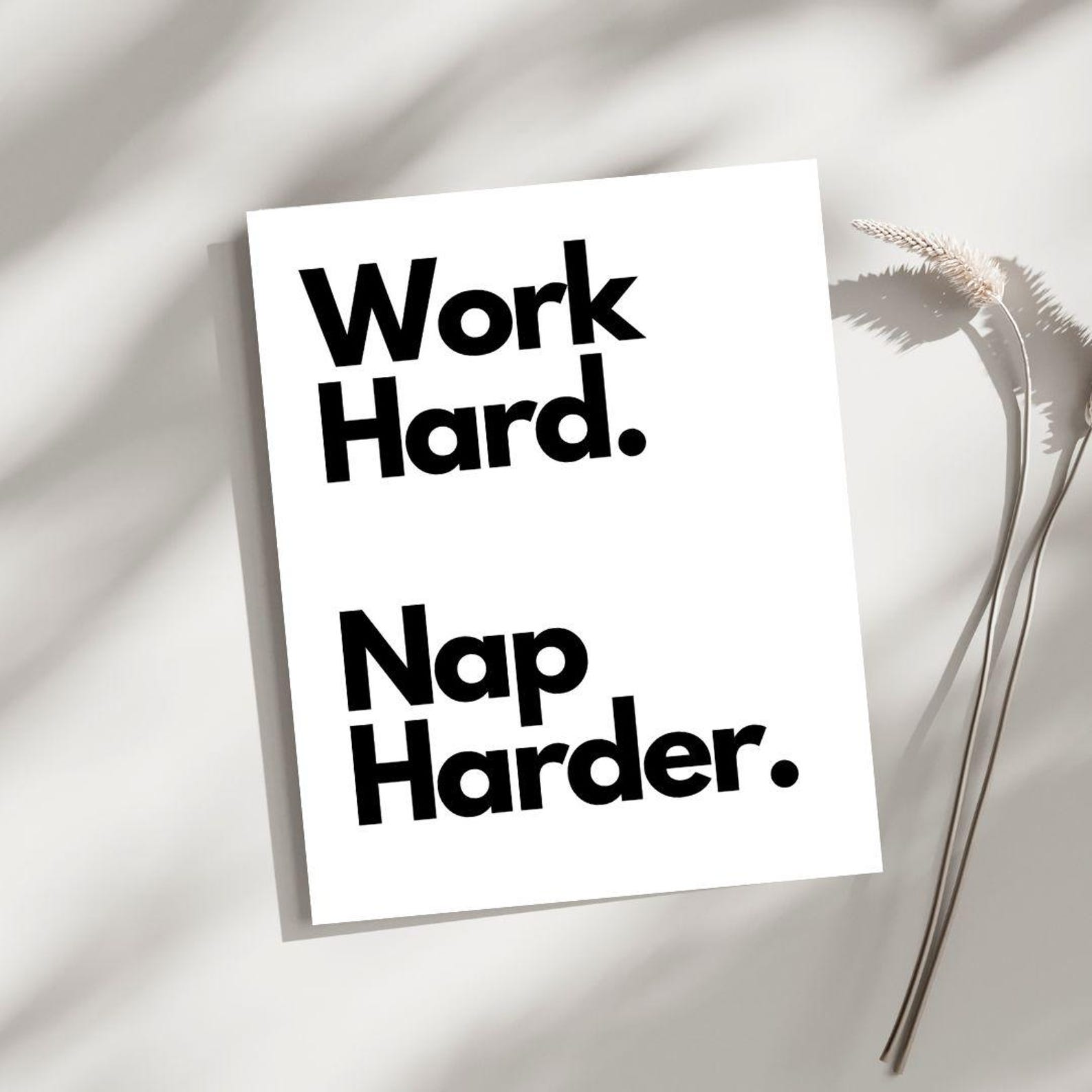 Funny Office Wall Art – 'work Hard. Nap Harder.' – Home Office Decor ...