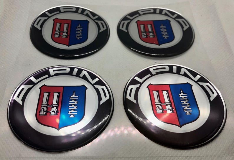 Alpina Logo 3D Domed Gel Stickers | 50mm Round Silver & Black Decals ...