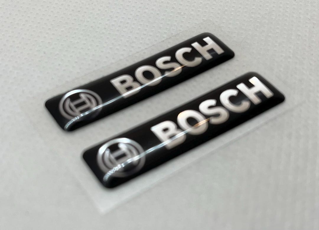 Bosch Logo 3D Domed Gel Stickers | 60x15mm Black Chrome Decals Quality ...