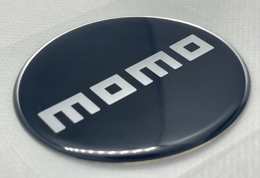 MOMO Logo 3D Domed Gel Sticker | 60mm Round Chrome Black Decal Racing ...