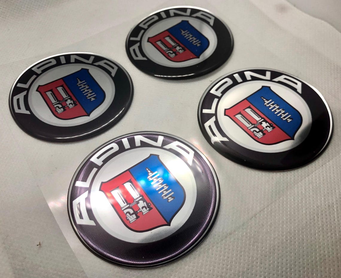 Alpina Logo 3D Domed Gel Stickers | 50mm Round Silver & Black Decals ...