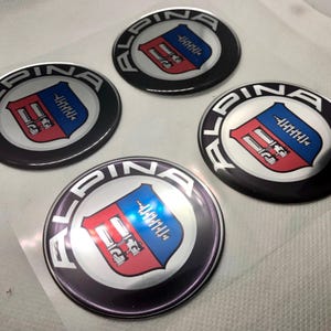 Alpina Logo 3D Domed Gel Stickers | 50mm Round Silver & Black Decals ...