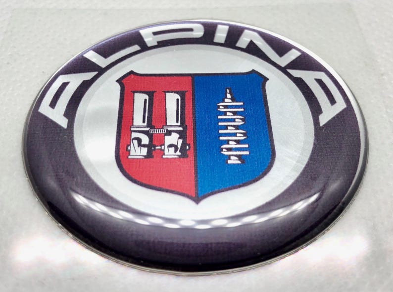 Alpina Logo Sticker - 40mm 3D Domed Gel Decal | Round Silver Black Car ...
