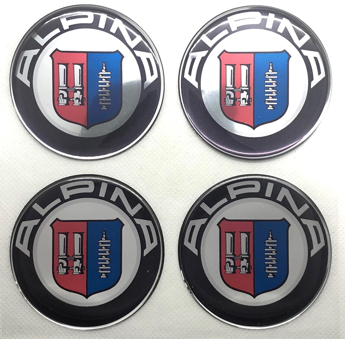 Alpina Logo 3D Domed Gel Stickers | 50mm Round Silver & Black Decals ...