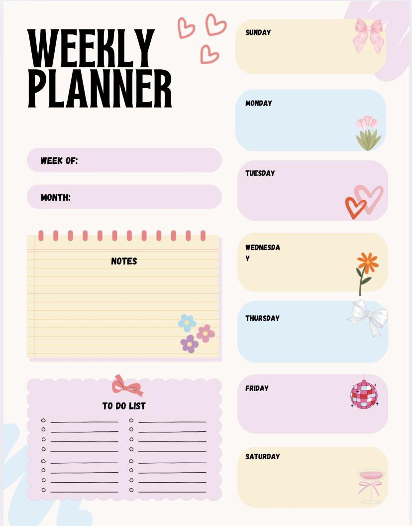 Colorful Aesthetic Personal Weekly Planner Canva Template - Etsy