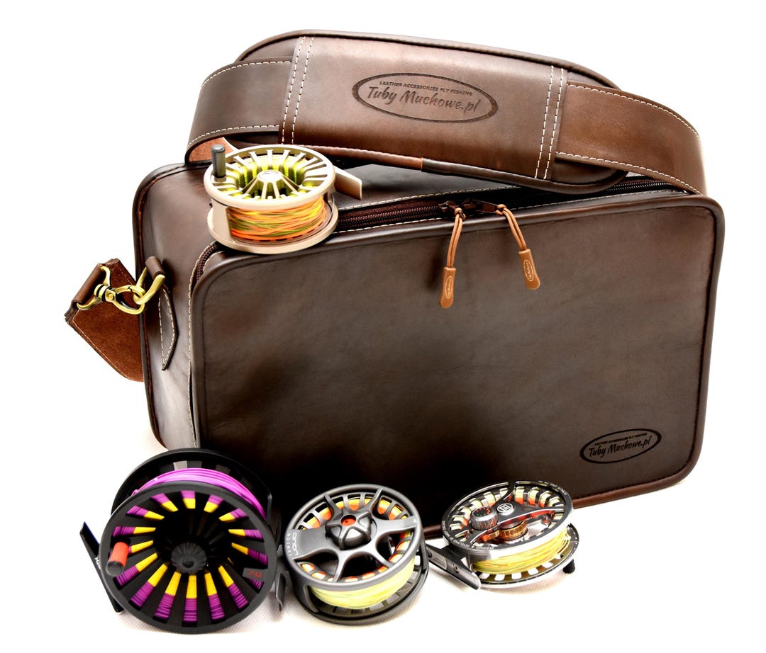 Handmade Leather Fly Reel Case: 10-reel Storage Bag, Adjustable Strap ...