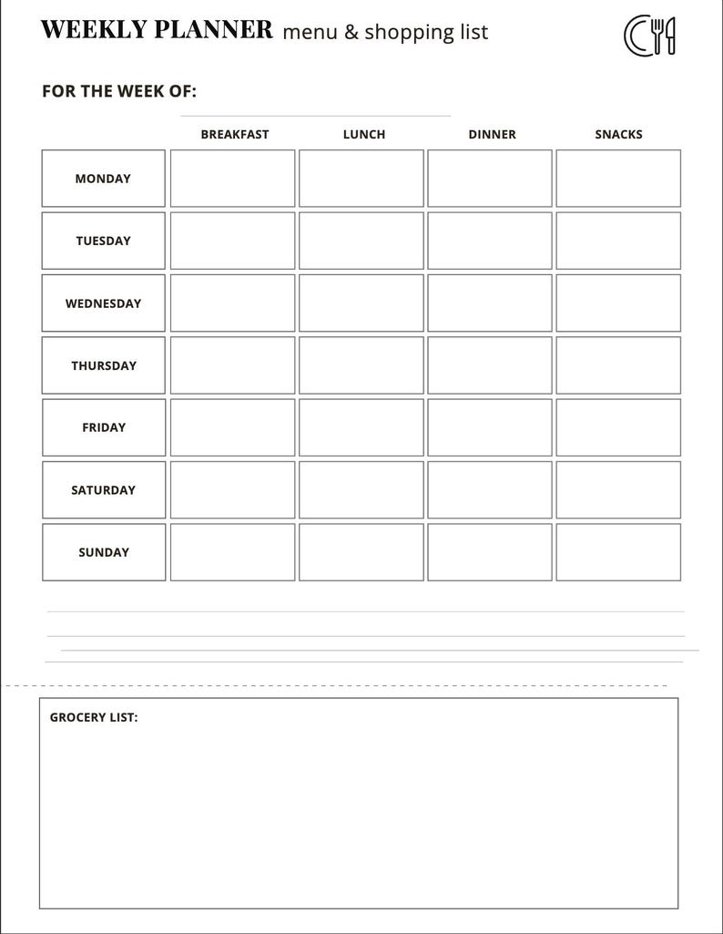 Weekly Meal Planner Printable | Meal Plan & Grocery List PDF | Meal ...