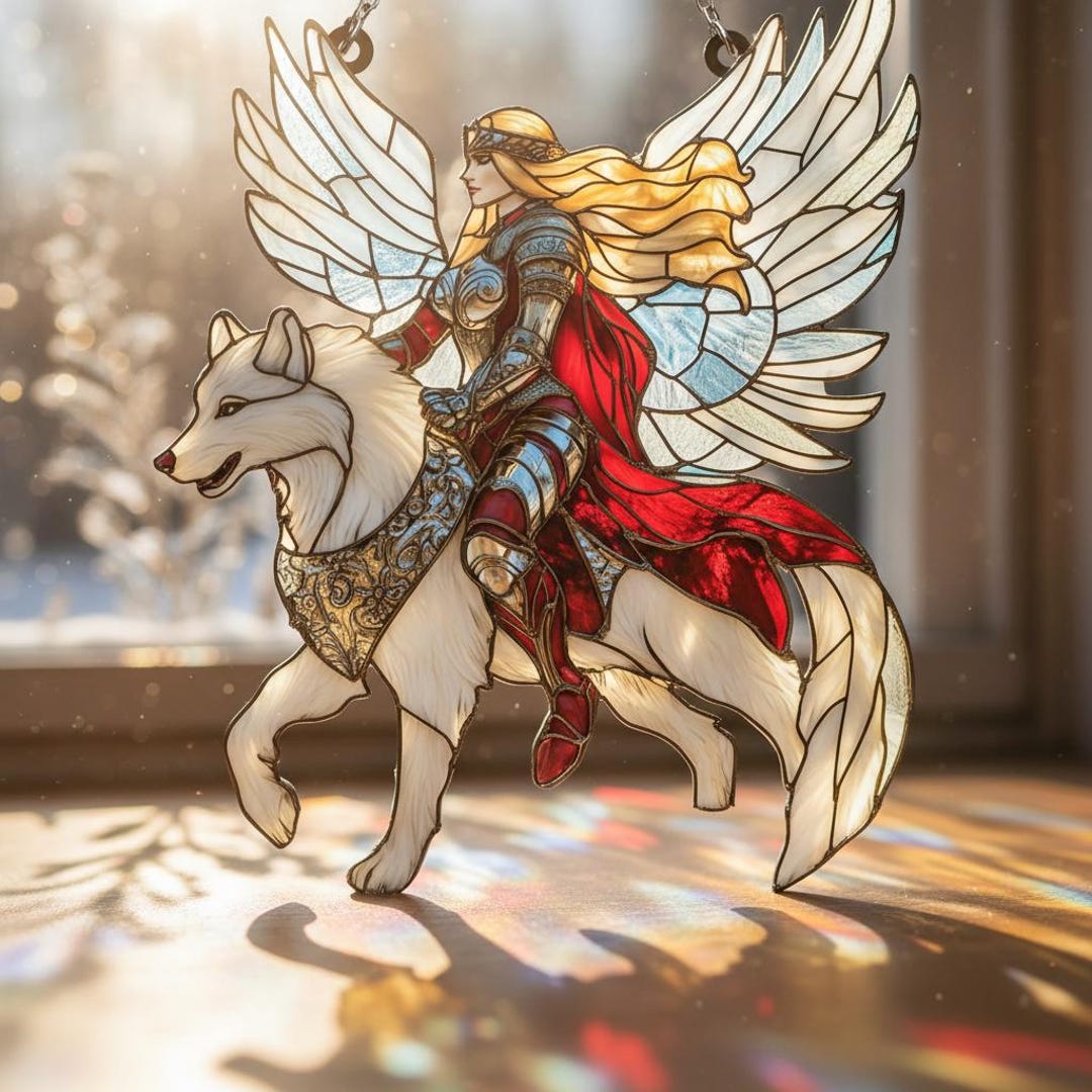 Valkyrie Wolf Resin Suncatcher, Window Hanging, Mythological Warrior ...
