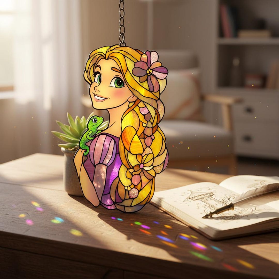 Rapunzel & Pascal Faux Stained Glass Suncatcher, Unique Disney Princess ...