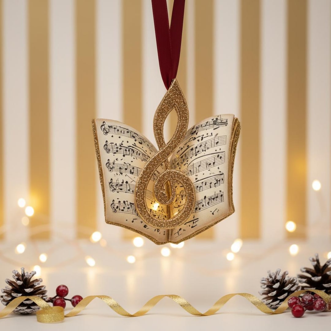 Glitter Gold Treble Clef Christmas Ornament With Sheet Music | Unique ...