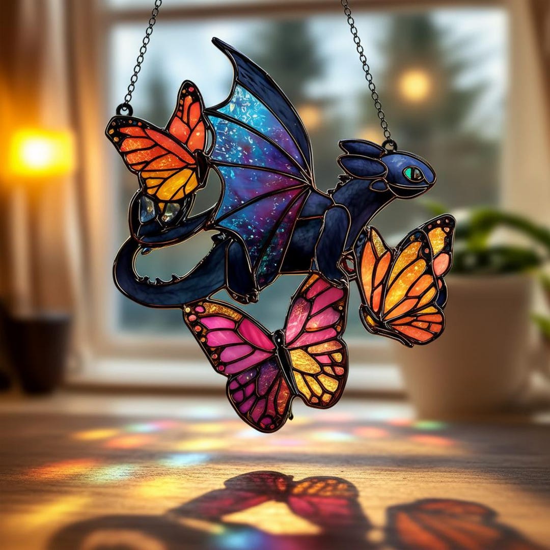 Fantasy Dragon Butterfly Resin Suncatcher, HTTYD Inspired Hanging Decor ...