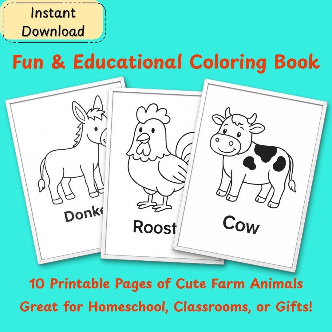 Farm Animal Coloring Pages for Kids | Printable Cute Farm Animals | Dog ...