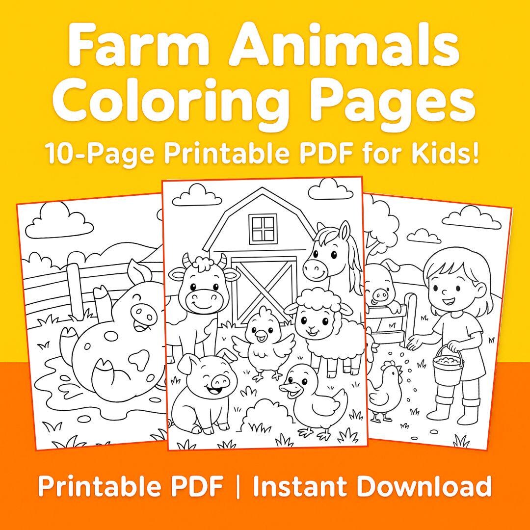 Farm Animals Coloring Pages: Boho Affirmations, Kids Activity (PDF ...