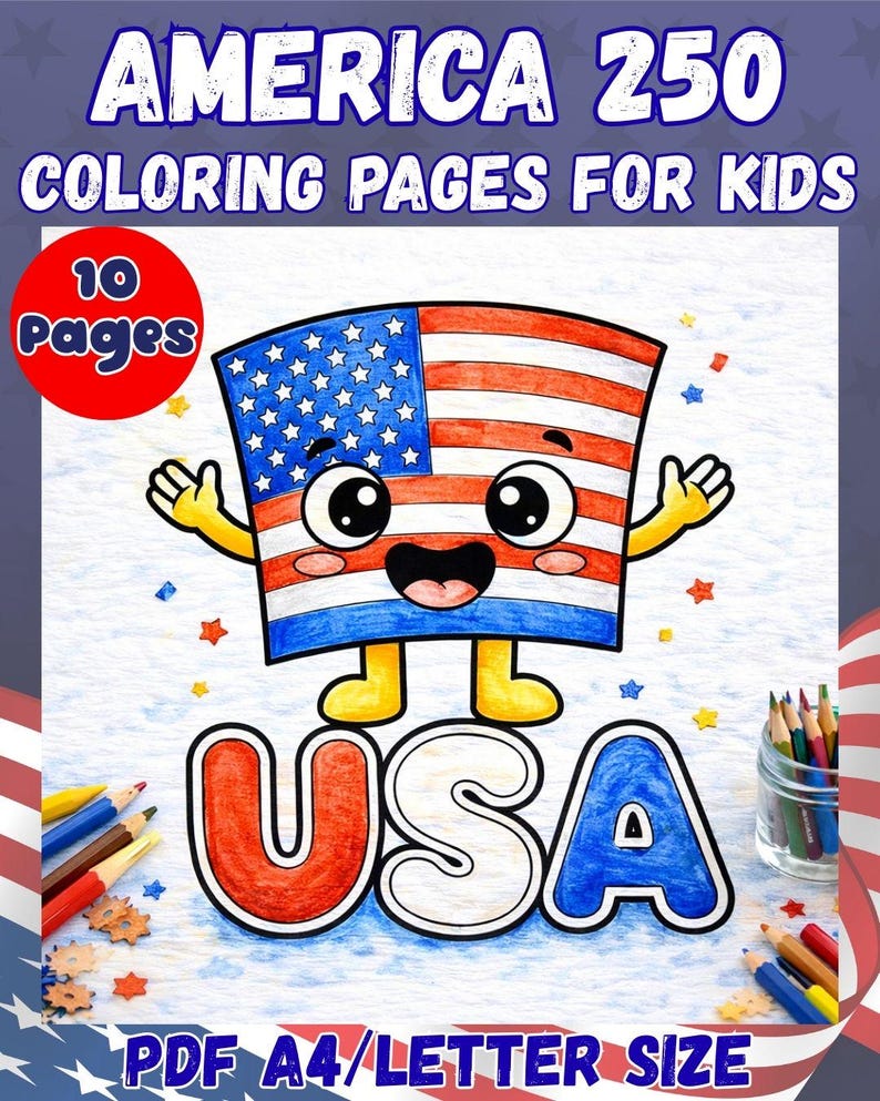 USA Coloring Pages for Kids, Kawaii America 250, Patriotic Activity ...
